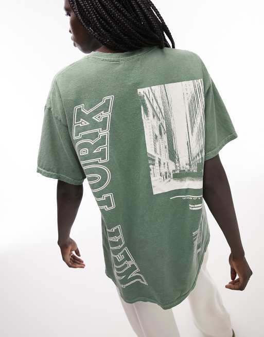 Topshop graphic oversized New York back print tee in green | ASOS