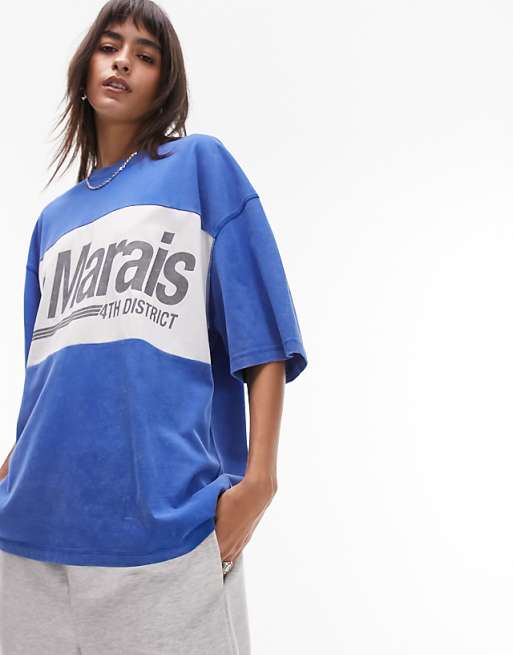 Topshop graphic retro sports oversized tee in cobalt | ASOS Topshop graphic retro sports oversized tee in cobalt | ASOS