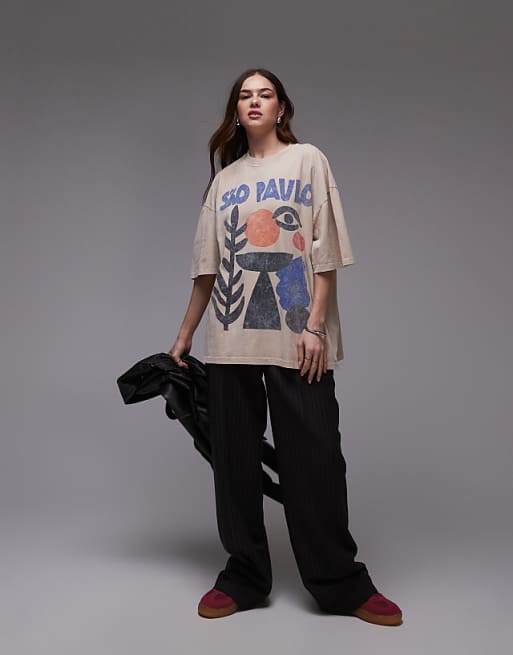 Topshop graphic Sao Paulo oversized tee in ecru | ASOS Topshop graphic Sao Paulo oversized tee in ecru | ASOS