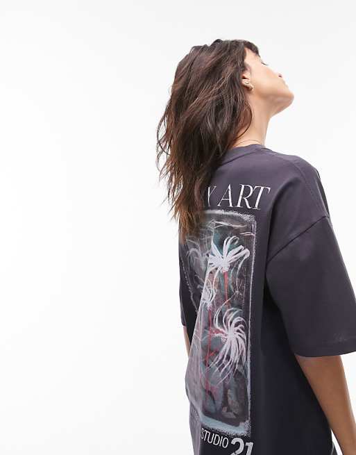 Topshop graphic vanity art oversized tee in slate | ASOS Topshop graphic vanity art oversized tee in slate | ASOS