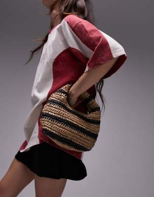 Topshop Groovy straw grab bag in black stripe | ASOS