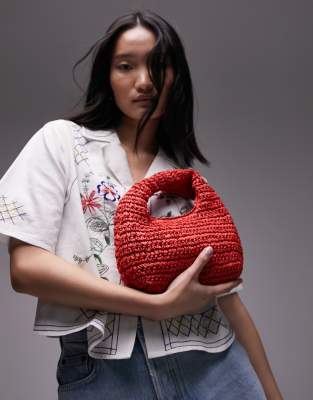 Topshop Groovy straw grab bag in red | ASOS