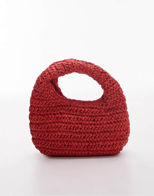 Topshop Groovy straw grab bag in red | ASOS