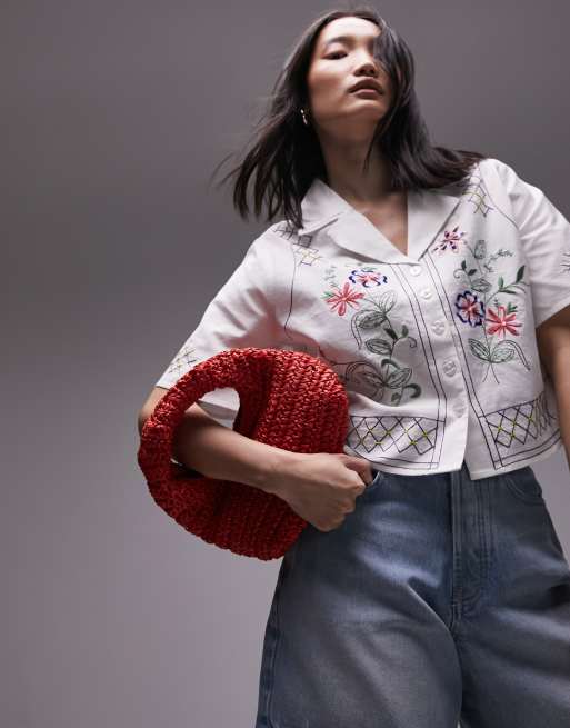 Topshop Groovy straw grab bag in red | ASOS