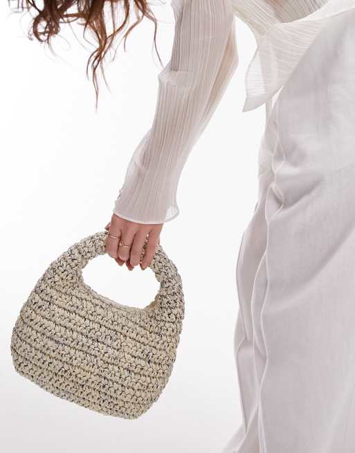 Topshop Groovy straw grab bag in silver fleck | ASOS