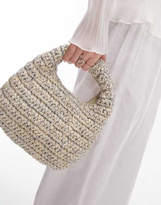 Topshop Groovy straw grab bag in silver fleck | ASOS