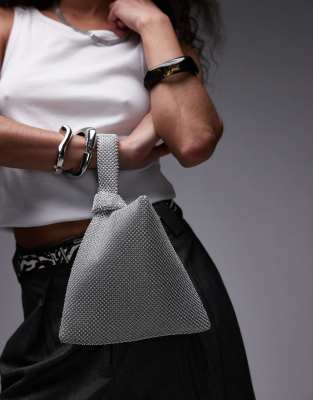 Topshop – Gwyn – Verzierte Handtasche in Silber mit Knotendetail | ASOS