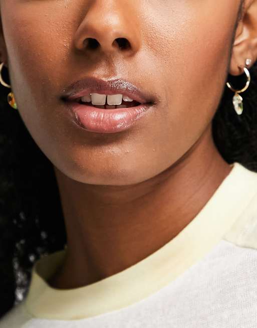 Topshop heart gem and mixed charm drop huggie hoop earrings in gold