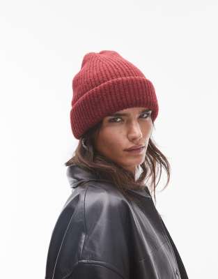 Topshop Henry ribbed beanie in red | ASOS