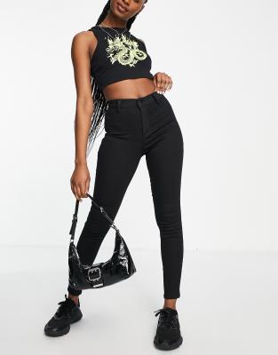 Topshop high rise joni jeans in black | ASOS