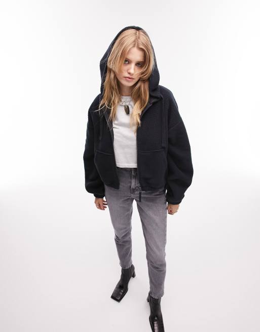 Topshop - Hoodie van borg met rits in leisteen | ASOS