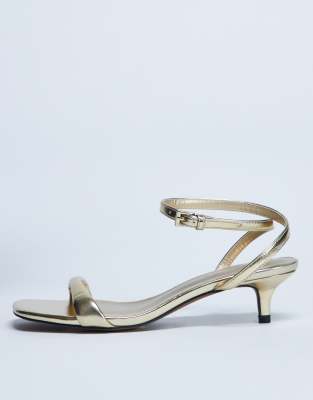 Topshop Irene barely there mid heel sandals in gold | ASOS