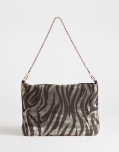 Jackson embellished small shoulder bag in chocolate & silver zebra ...