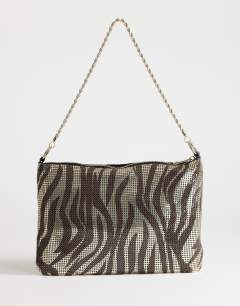Jackson embellished small shoulder bag in chocolate & silver zebra ...