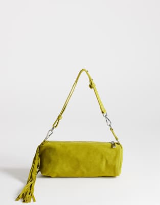 Jemma small real leather tassel medium shoulder bag in green | Topshop