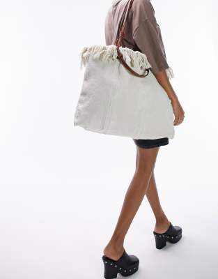 Topshop Jordan fringe canvas bag in cream | ASOS