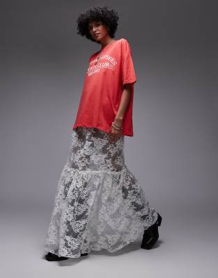 Topshop - Jupe longue en dentelle transparente avec couture à volants - Ivoire | ASOS