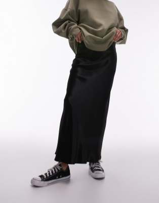 Topshop - Jupe mi-longue effet satin coupée en biais - Noir | ASOS