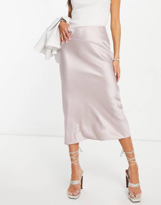 Topshop - Jupe mi-longue effet satin coupée en biais - Vison | ASOS