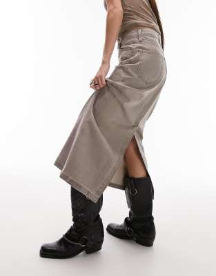 Topshop - Jupe mi-longue en jean - Galet | ASOS