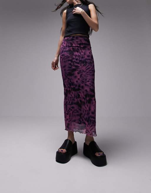 Topshop - Jupe mi-longue en tulle à imprimé animal flou - Violet | ASOS