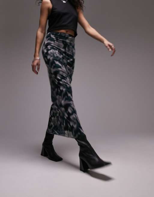 Topshop Jupe Mi Longue En Tulle à Imprimé Floral Fondu Multicolore