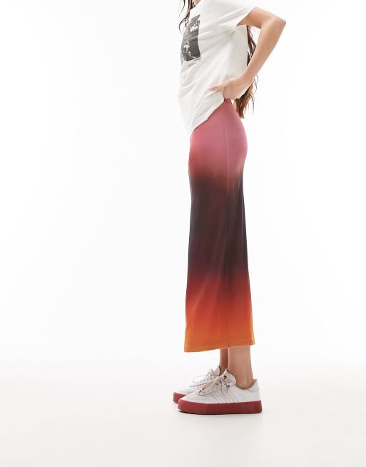 Topshop - Jupe mi-longue en tulle avec bordure à picots et imprimé dégradé - Multicolore | ASOS