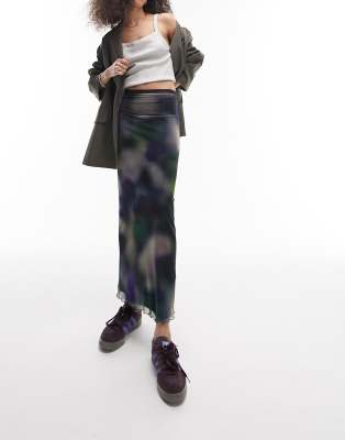 Topshop - Jupe mi-longue en tulle avec bordure en dentelle et imprimé flou - Violet | ASOS