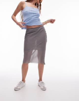 Topshop - Jupe transparente longueur années 90 à surpiqûres - Gris | ASOS