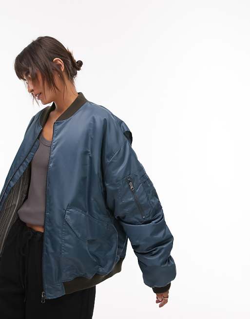 Topshop – Klassische Oversize-Bomberjacke aus Nylon in Blau | ASOS Topshop – Klassische Oversize-Bomberjacke aus Nylon in Blau | ASOS