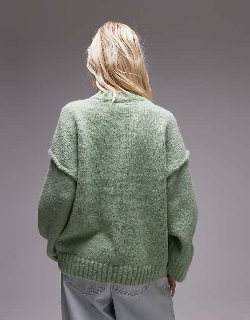 Topshop knit fluffy ribbed detail exposed seam crew Topshop knit fluffy ribbed detail exposed seam crew