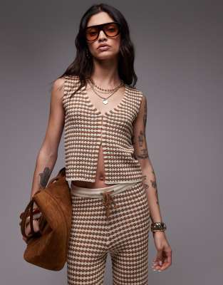 Topshop knitted check pattern waistcoat (part of a set) | ASOS