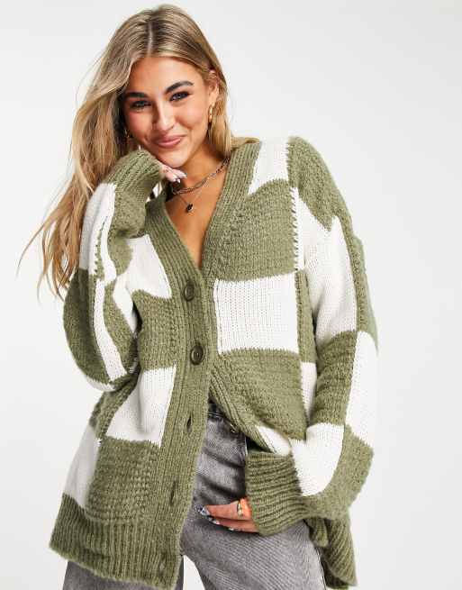 Topshop knitted checkerboard cardigan in multi | ASOS