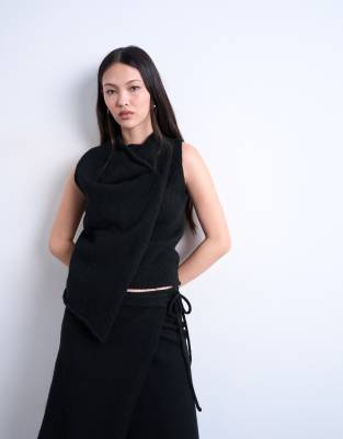 Knitted double layer top in black | Topshop