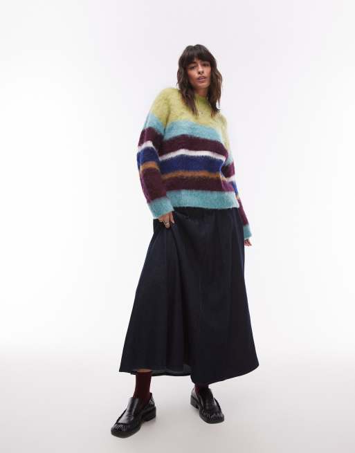 Topshop knitted fluffy stripe relaxed sweater in multi stripe | ASOS