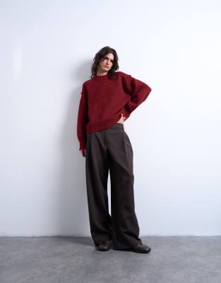 Topshop knitted wool blend fluffy exposed seam easy jumper in red | ASOS