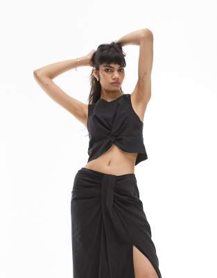 Topshop knot front top in black - part of a set | ASOS