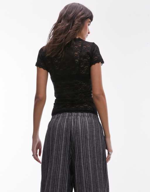 Topshop lace longline tee in black | ASOS
