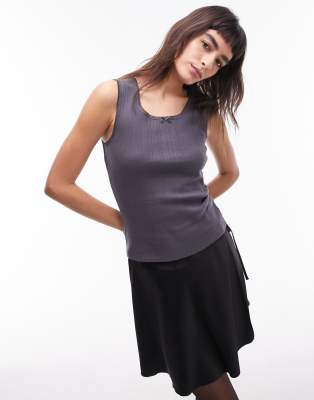 Topshop lace pointelle scoop neck tank in slate | ASOS