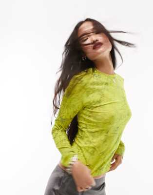 Topshop long sleeve crew neck top in yellow | ASOS