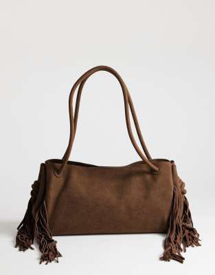 Maisie large shoulder bag with real leather tassels in choc | Topshop