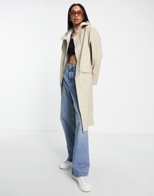 Topshop mid length rain mac with hood in caramel | ASOS
