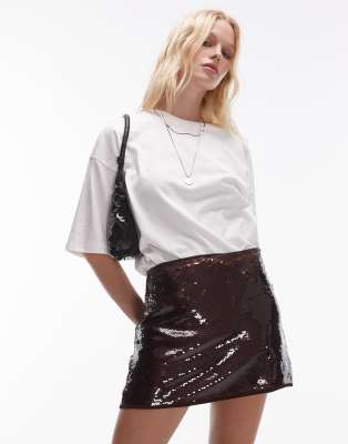 Topshop - Mini rok met lovertjes in bordeauxrood | ASOS