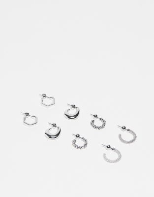 Topshop Molly hoop earring multipack in silver tone | ASOS