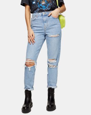 Topshop mom jeans with super rips in bleach wash | ASOS