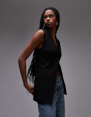 Topshop - Mouwloze blazer met open rug in zwart | ASOS