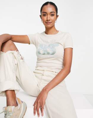 Topshop New York 83 baby tee in stone | ASOS