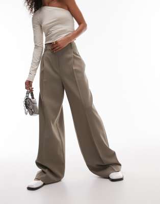 Topshop - Pantalon d'ensemble ample et ajusté à taille haute - Taupe foncé | ASOS