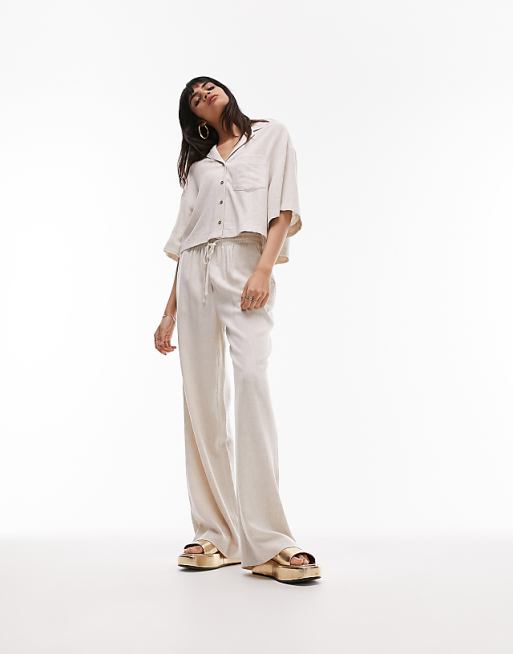 Topshop - Pantalon d'ensemble décontracté coupe ample aspect lin ... Topshop - Pantalon d'ensemble décontracté coupe ample aspect lin ...
