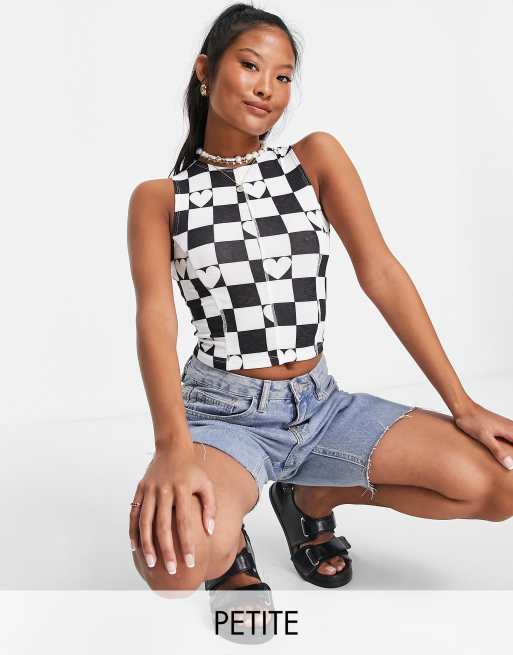 Topshop Petite checkerboard printed singlet top | ASOS